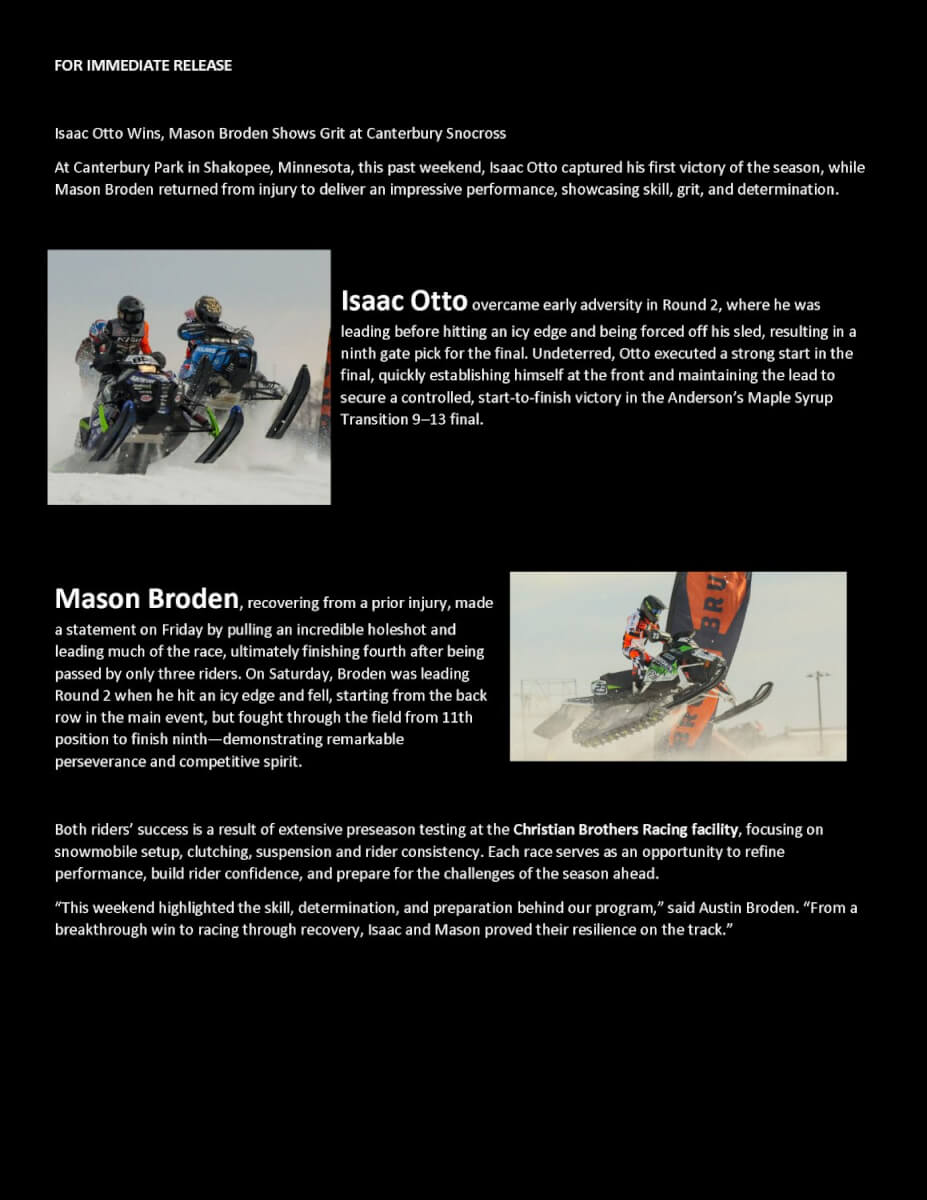 Isaac Otto Wins, Mason Broden Shows Grit at Canterbury Snocross ...